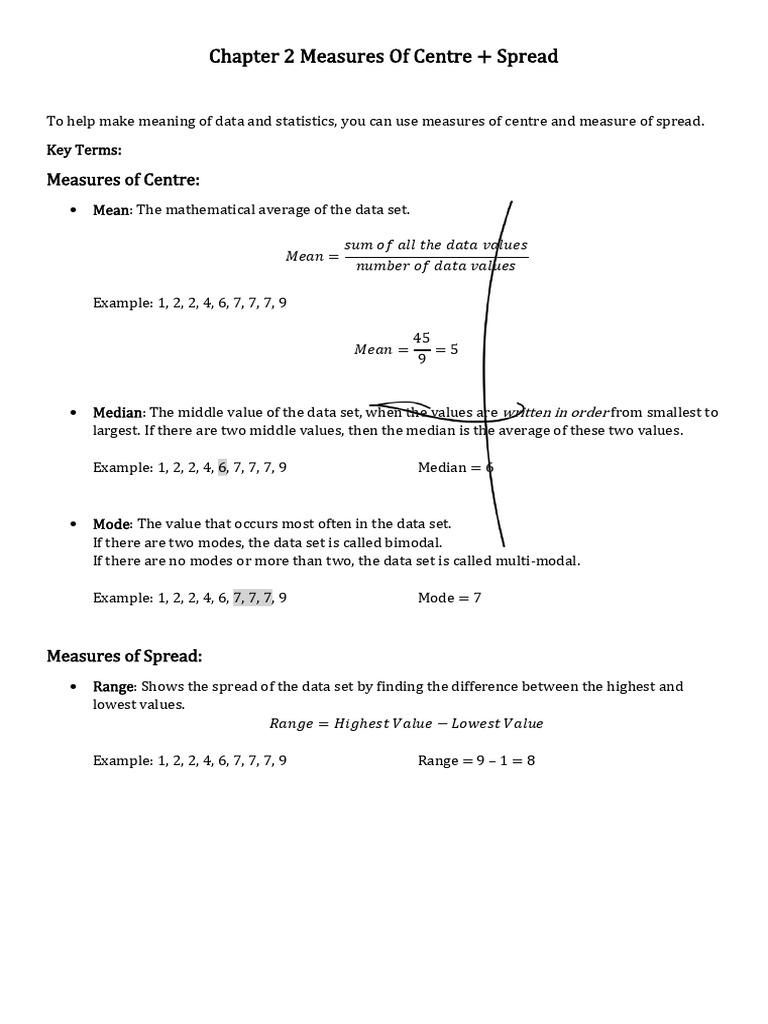 Measures of Centre and Spread Explained | PDF | Mode (Statistics) | Mean