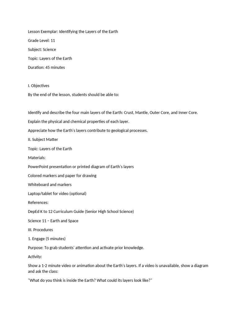 Lesson Plan Shs | PDF | Natural Sciences | Structure Of The Earth
