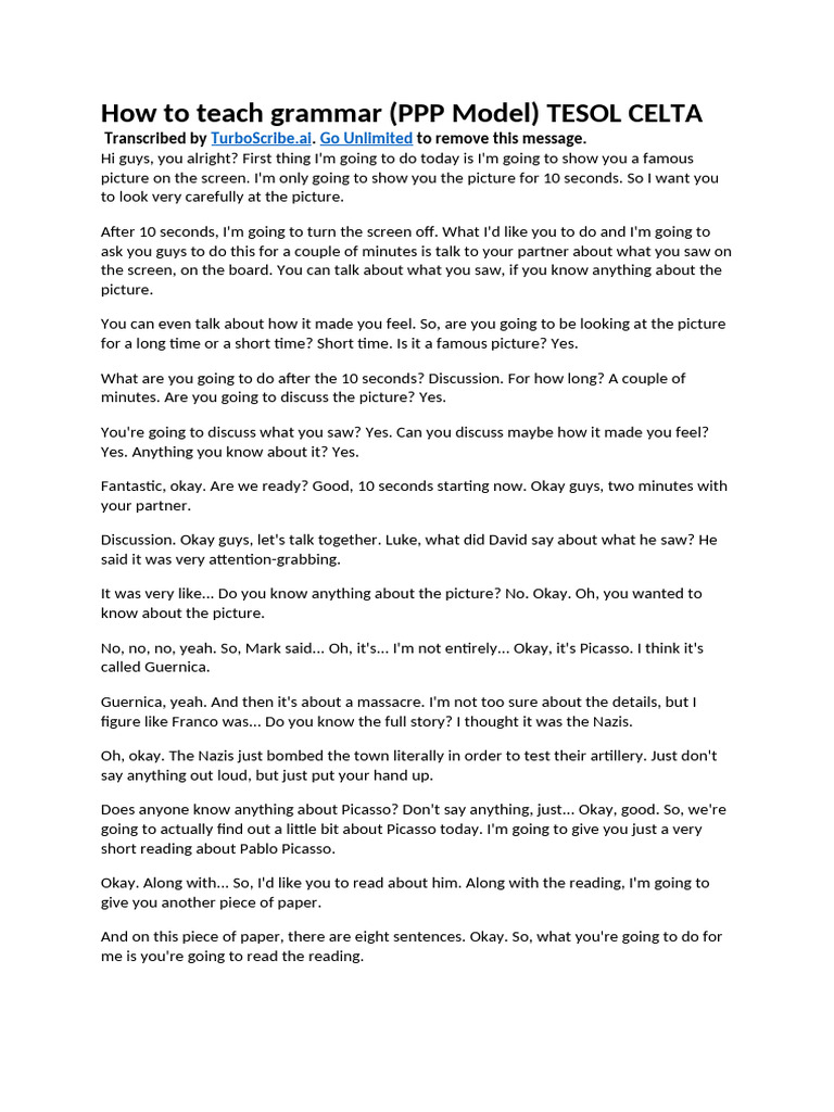 How To Teach Grammar Ppp Model Tesol Celta Pdf Verb Question