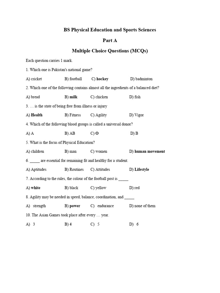 Sample Paper For The Entry Test of BS Physical Education and Sports ...