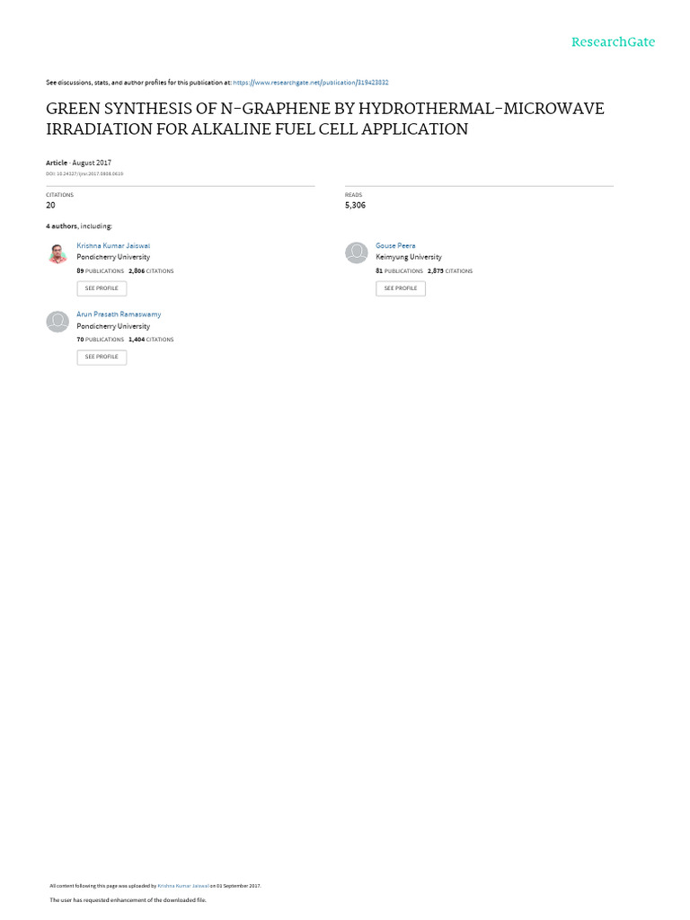 Green Synthesis of N-Graphene by Hydrothermal-Microwave Irradiation For ...