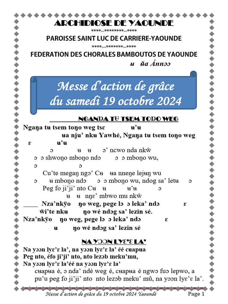 Messe d'Action de Grâce 2024 | PDF | Catholic Liturgy | Mass (Liturgy)