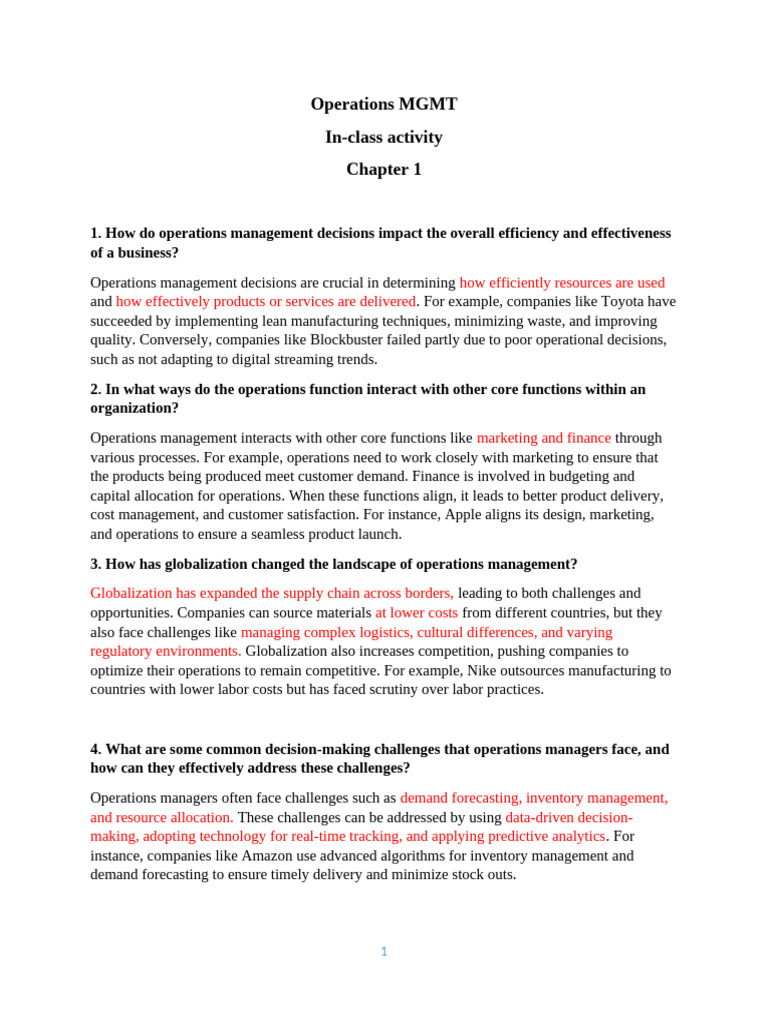OM-In Class Activity-Chapter 1 | PDF | Operations Management ...