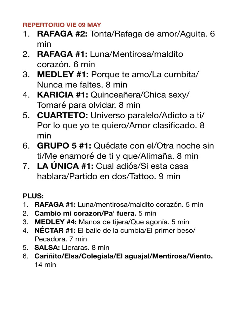 Repertorio Musical Cumbia y Salsa 2023 | PDF