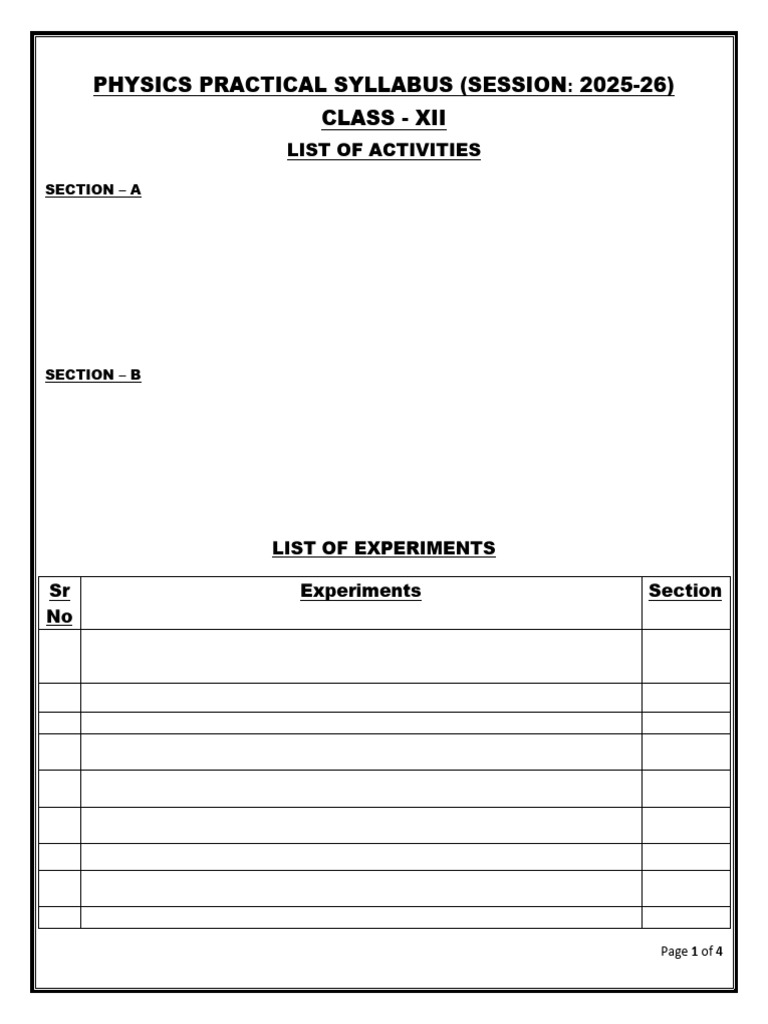 CL 12 Physics Practical Syllabus and Instruction - 25-26 | PDF | Electrical Network | Rectifier