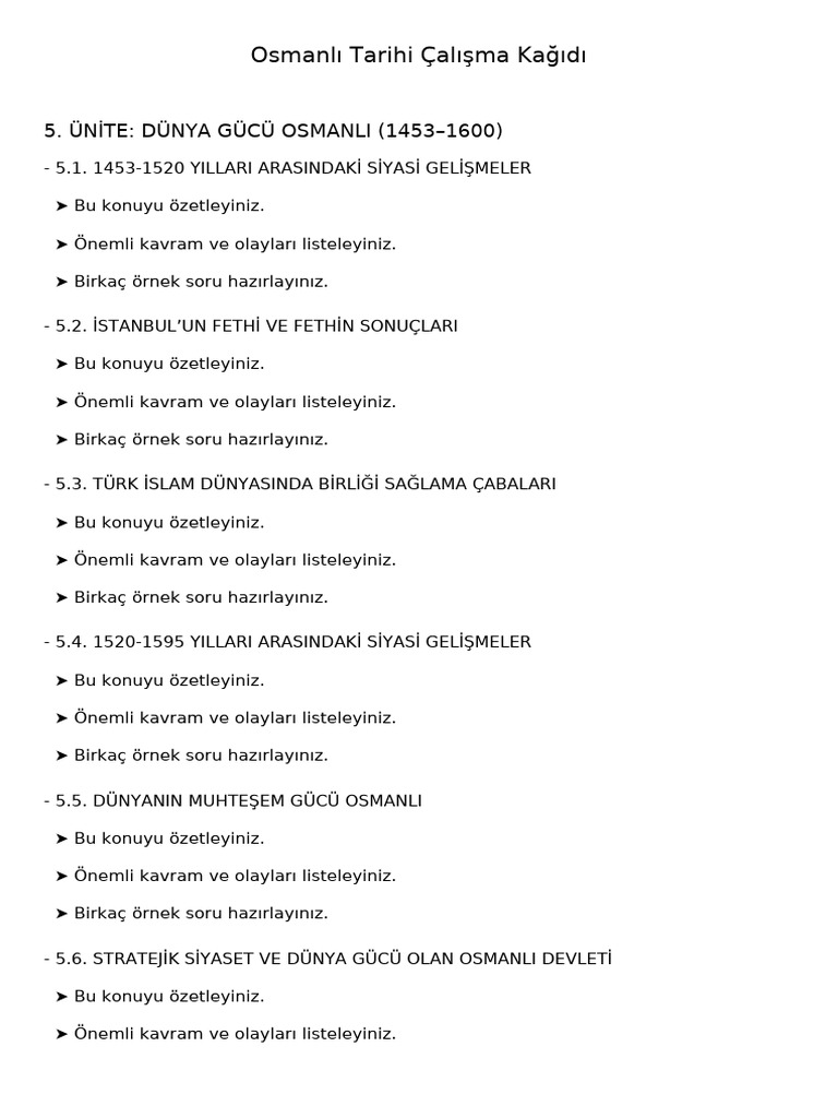 Osmanli Tarihi Calisma Kagidibbbvvvvvvvb | PDF