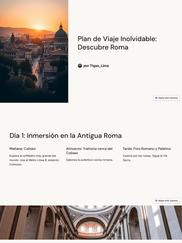 Plan de Viaje Inolvidable Descubre Roma | PDF | Roma | Alimentos