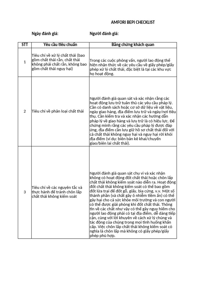 2.checklist Amfori BEPI | PDF