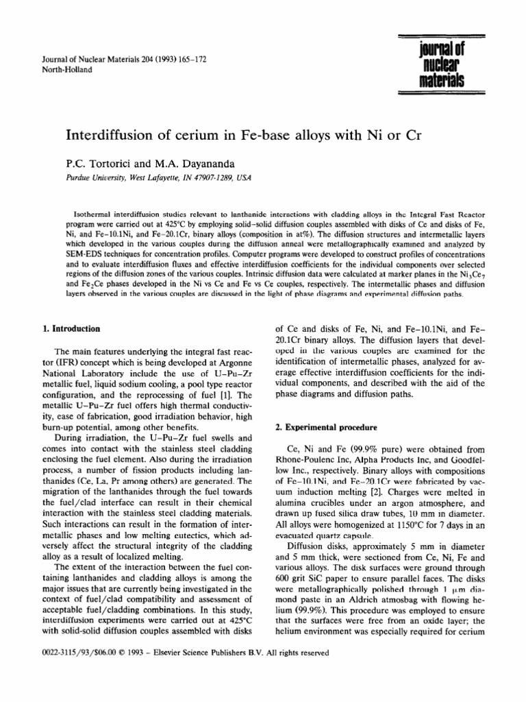 Diffusion Between Pure Ce and FeCr Alloys | PDF | Nuclear Fuel | Diffusion