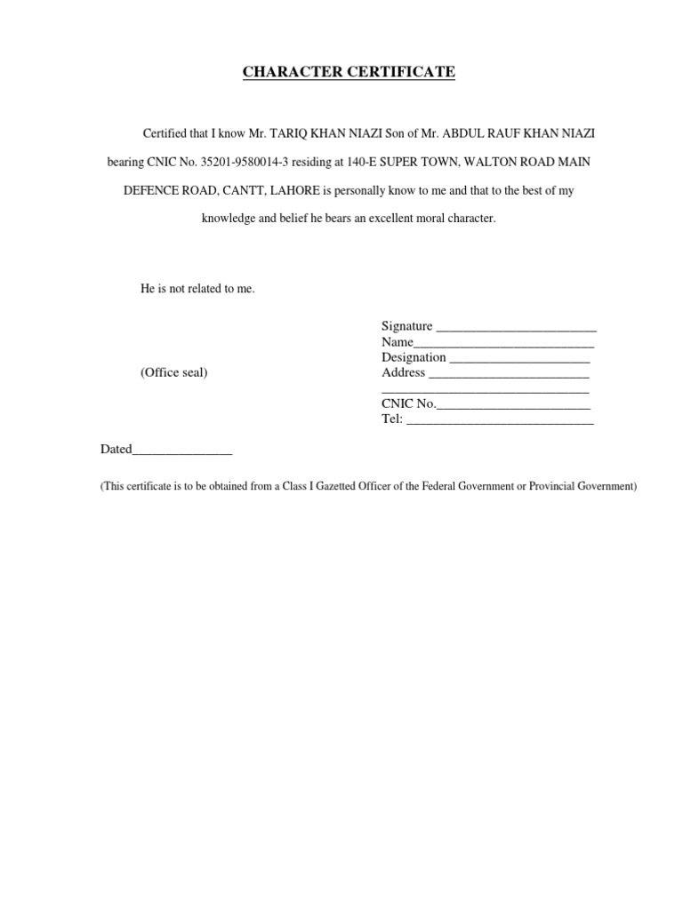 Character Certificate Final PDF South Asia Government Of Pakistan