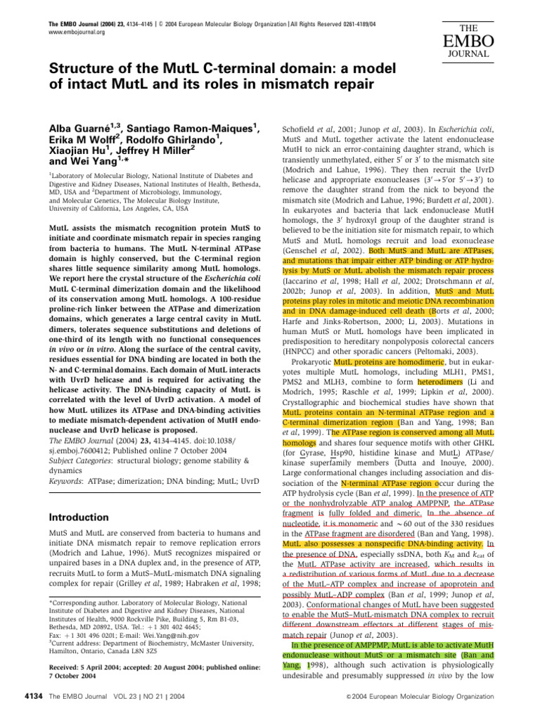 Guarné Et Al. - 2004 - Structure of The MutL C-Terminal Domain A Model ...