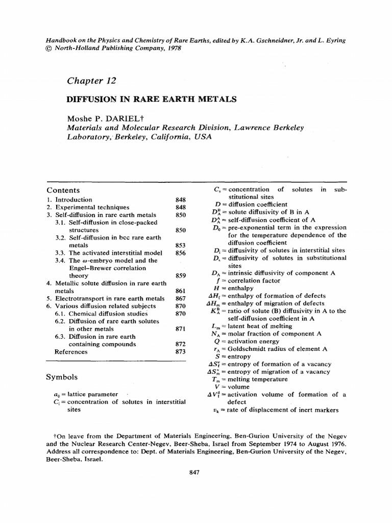 Diffusion in Rare Earths | PDF | Metals | Electron