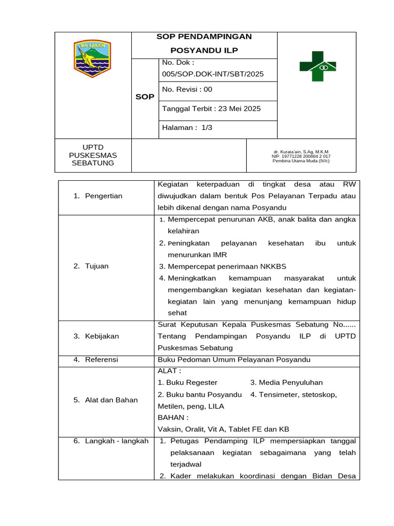 SOP Pendampingan Posyandu ILP 2025 | PDF