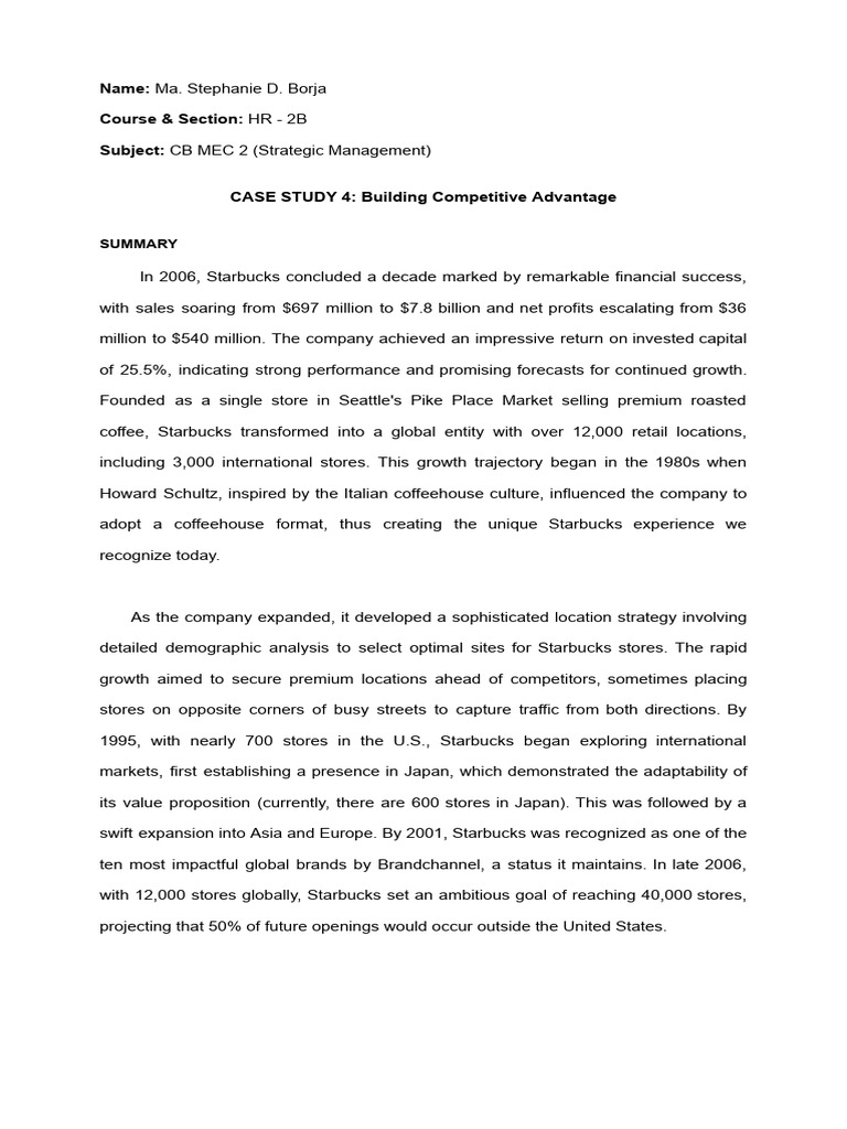 Starbucks' Competitive Advantage Strategies | PDF | Nike | Starbucks
