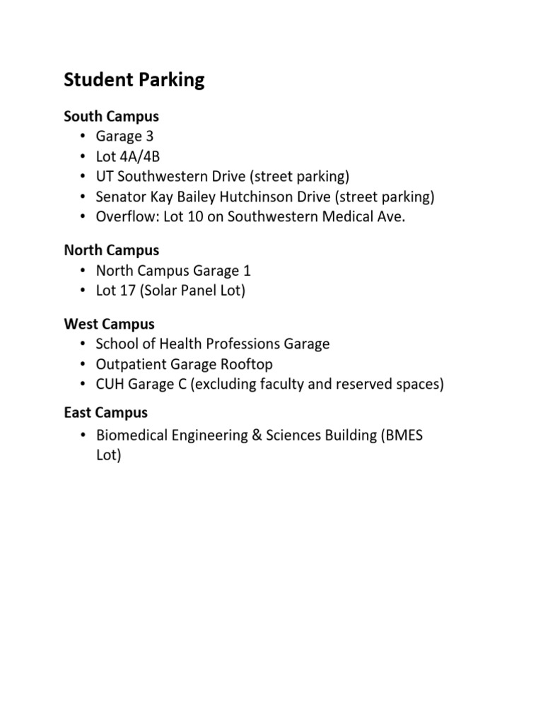 UTSW Student Parking Guide | PDF | Medicine