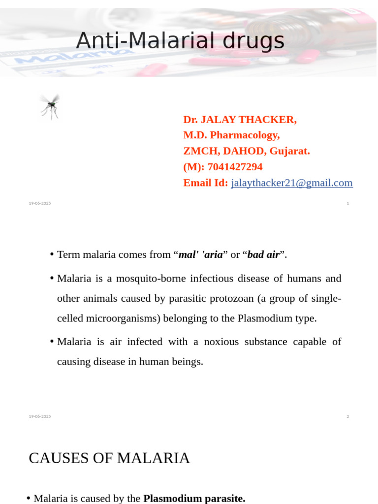 AntiMalarial Drugs by DR Jalay Thacker | PDF | Malaria | Plasmodium