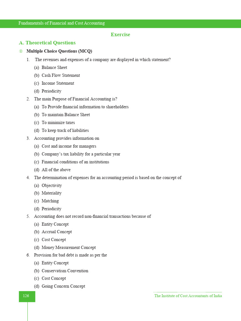 Financial Accounting MCQs and Concepts | PDF | Debits And Credits ...