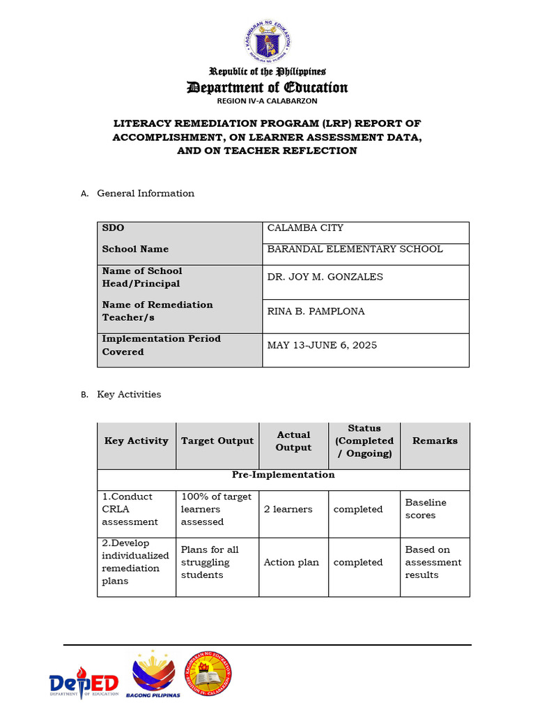 Literacy Remediation Program Report 2025 | PDF | Literacy | Education ...