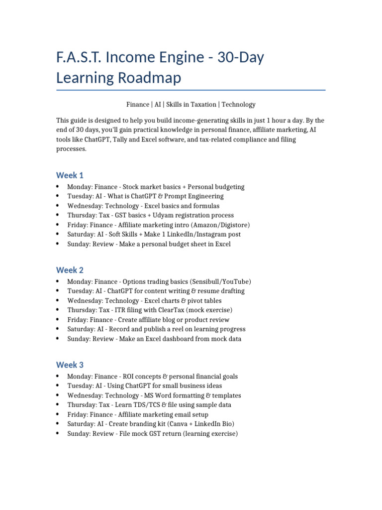 FAST Income Skills Learning Roadmap | PDF