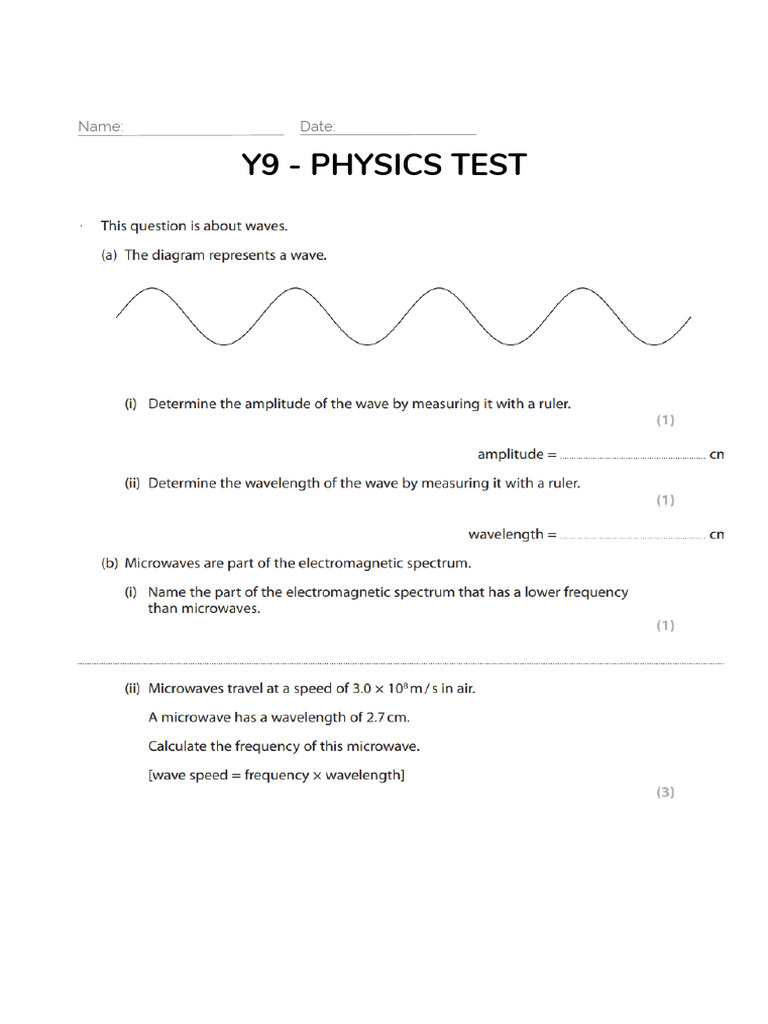Y9 Waves Test | PDF