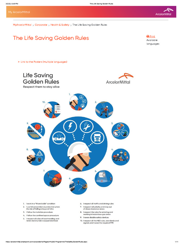 AMNS Life Saving Golden Rules | PDF