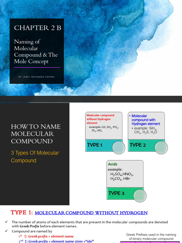 CHAPTER 2B - Naming Compound | PDF | Mole (Unit) | Acid