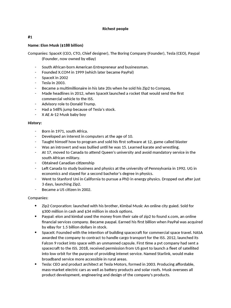 Richest People | PDF | Elon Musk | Space X