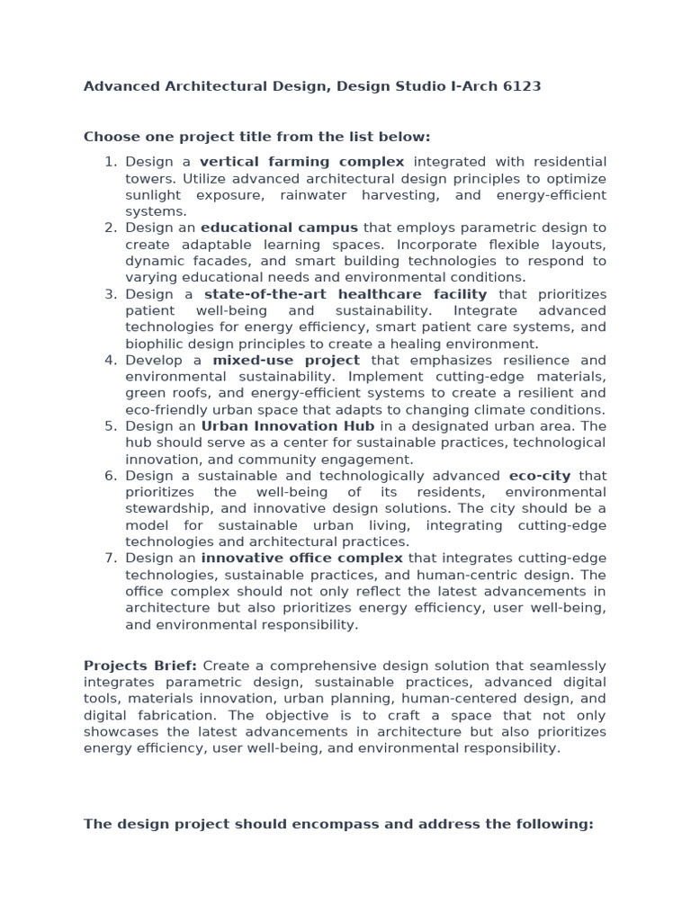 Advanced Architectural Design - Project Brief | PDF | Sustainable ...