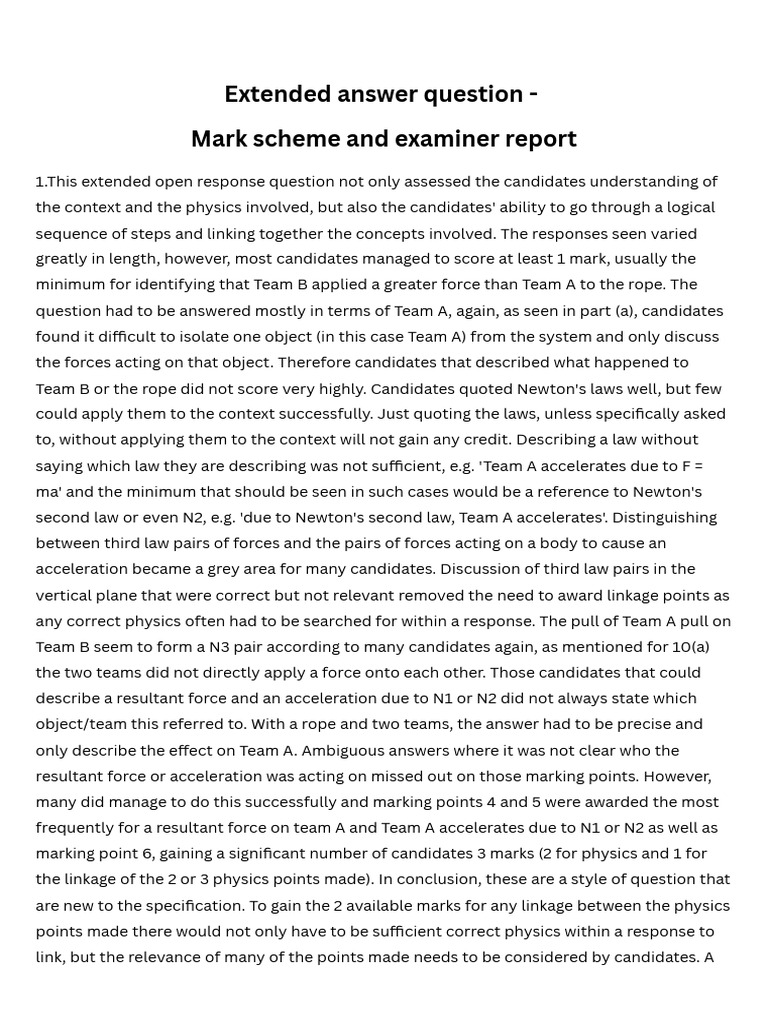 Extended Answer Questions - Physics Mark Scheme | PDF | Electromagnetic ...