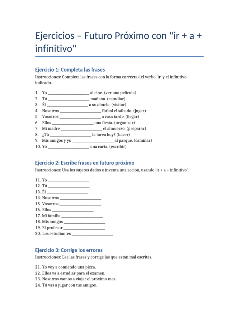 Ejercicios Futuro Proximo IR A | PDF