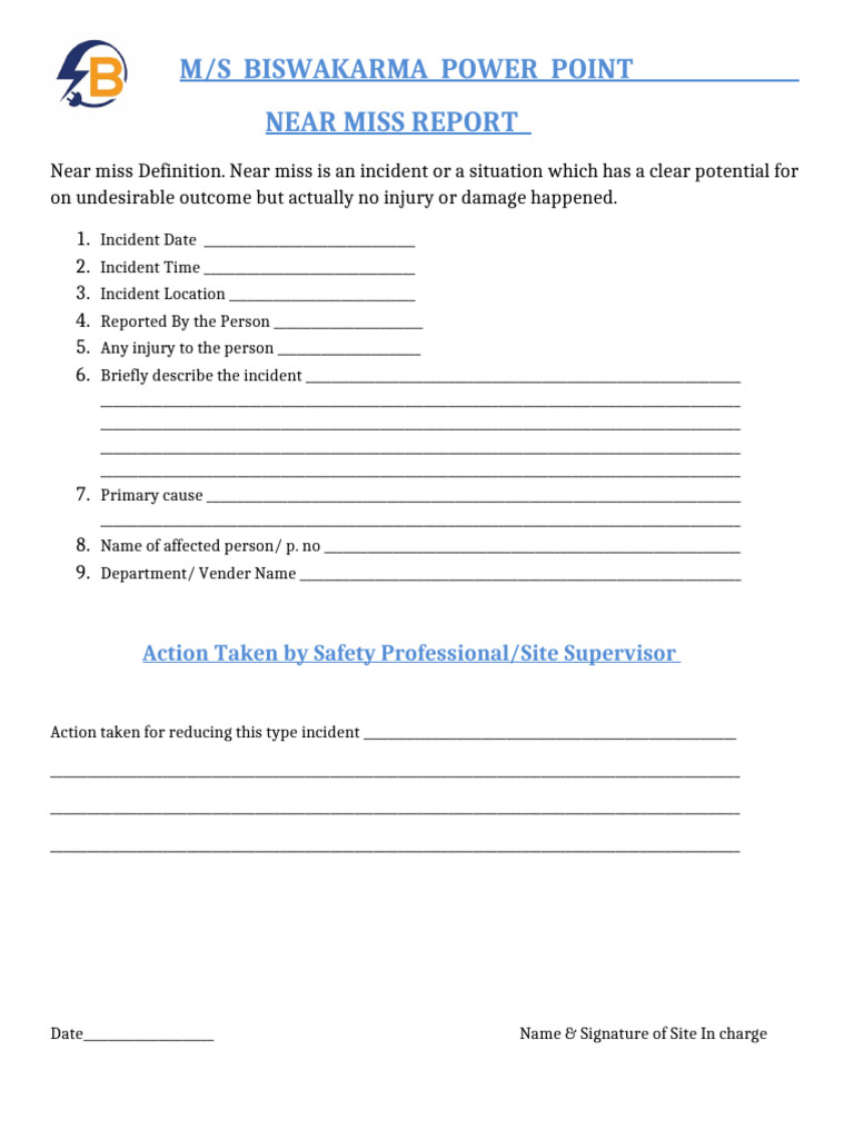 Near Miss Incident Report Template | PDF