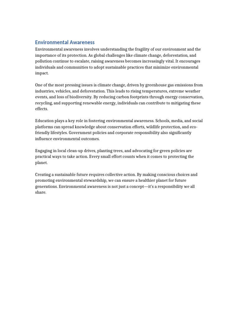 Environmental Awareness | PDF