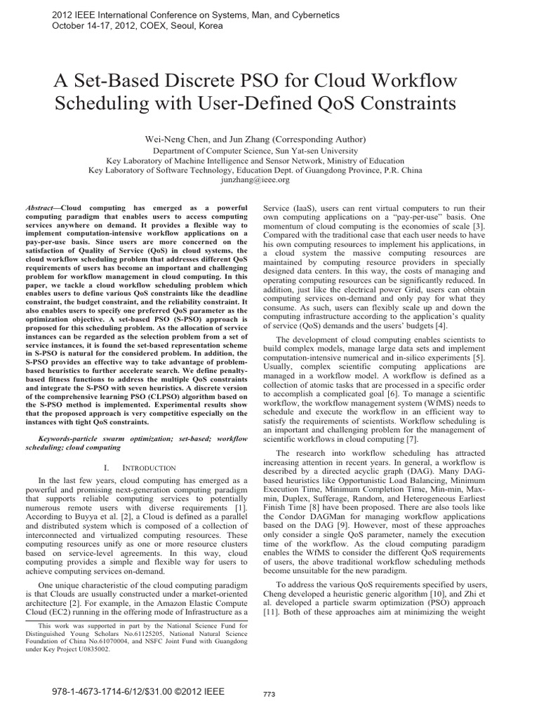 A Set-Based Discrete PSO For Cloud Workflow Scheduling With User-Defined QoS Constraints | PDF ...