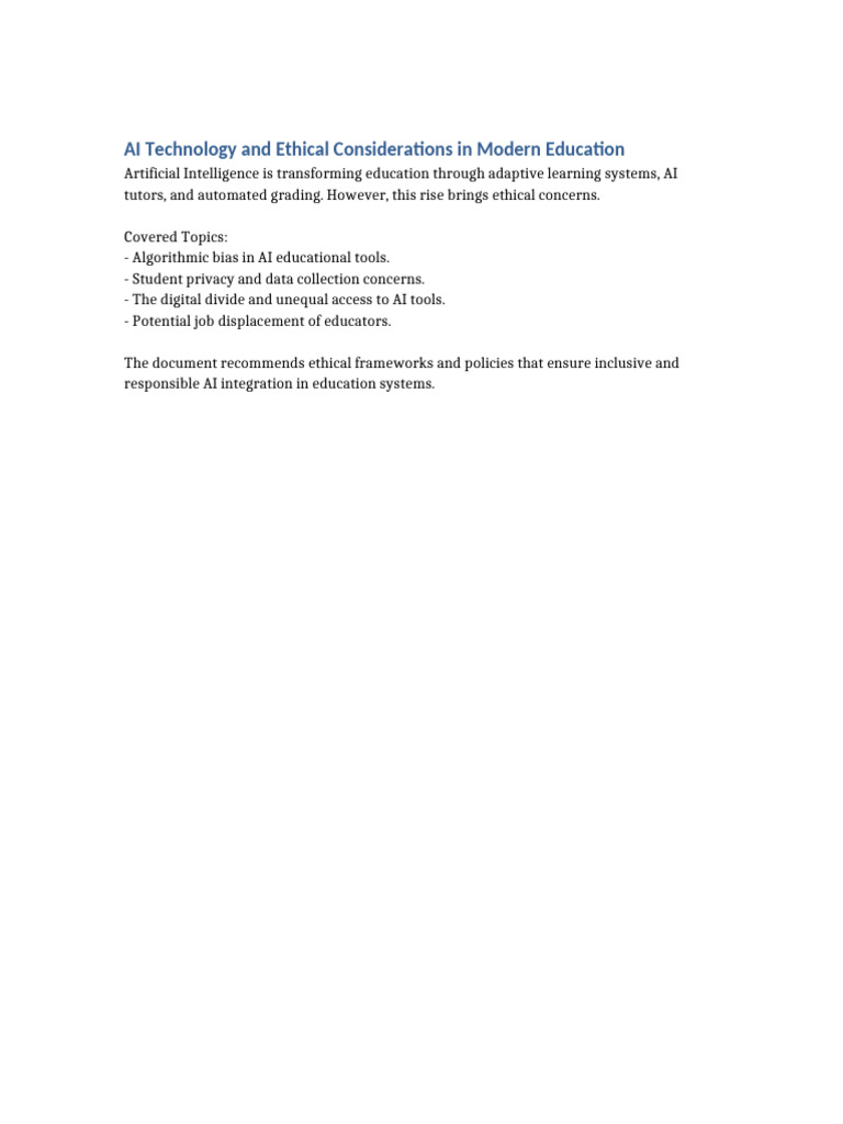 AI Technology and Ethics in Education | PDF