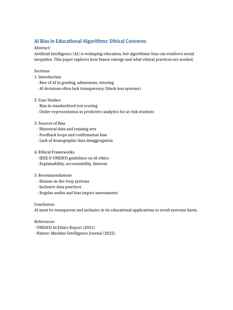Ethics AI Bias Education | PDF