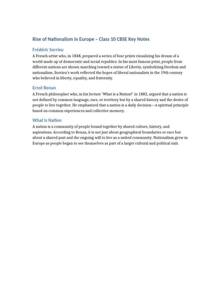 Rise of Nationalism in Europe CBSE Notes | PDF