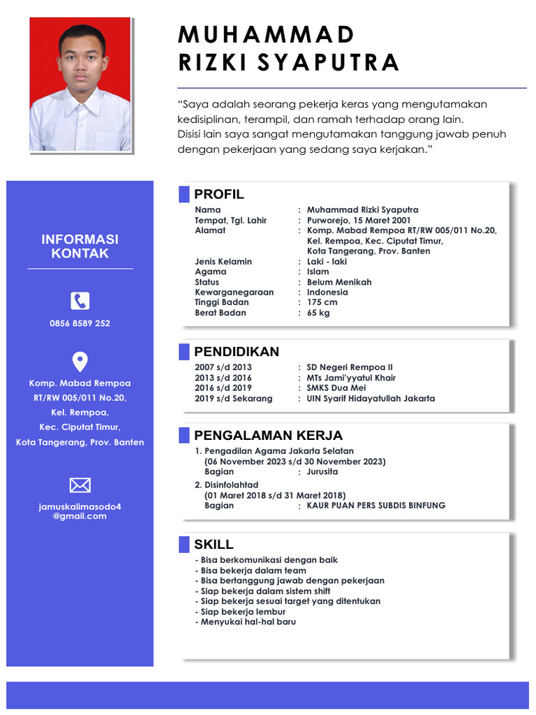 CV Muhammad Rizki Syaputra | PDF