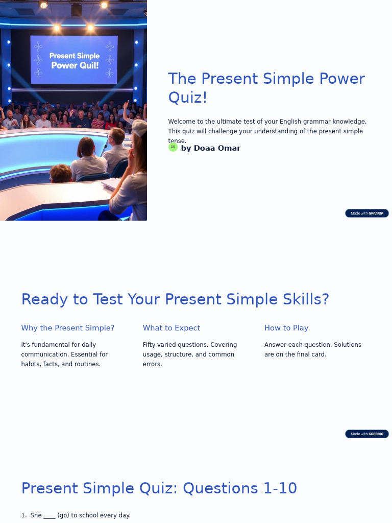 The Present Simple Power Quiz | PDF | Chess | Chess Theory