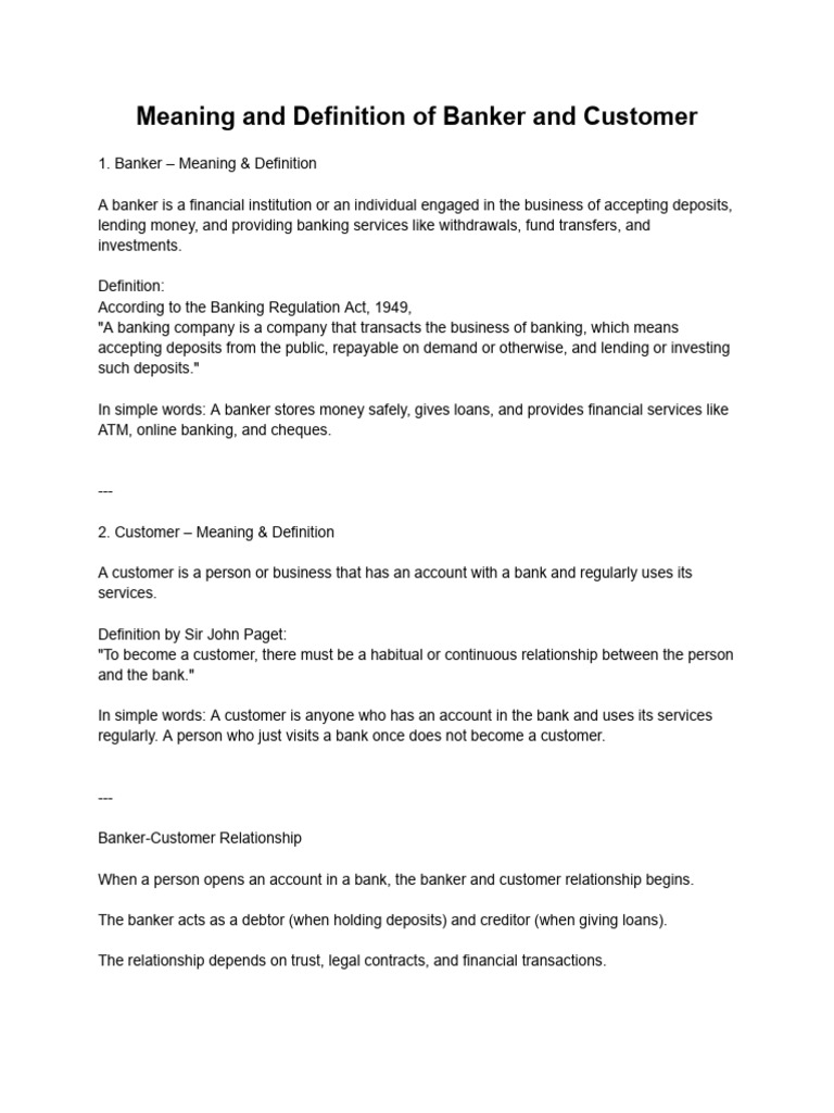 Banker and Customer Definitions Explained | PDF | Banks | Identity Document