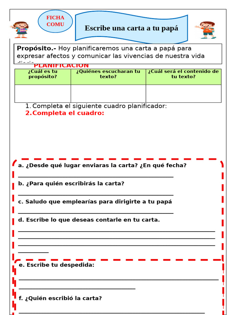 FICHA COMU Escribe Una Carta A Su Papá | PDF