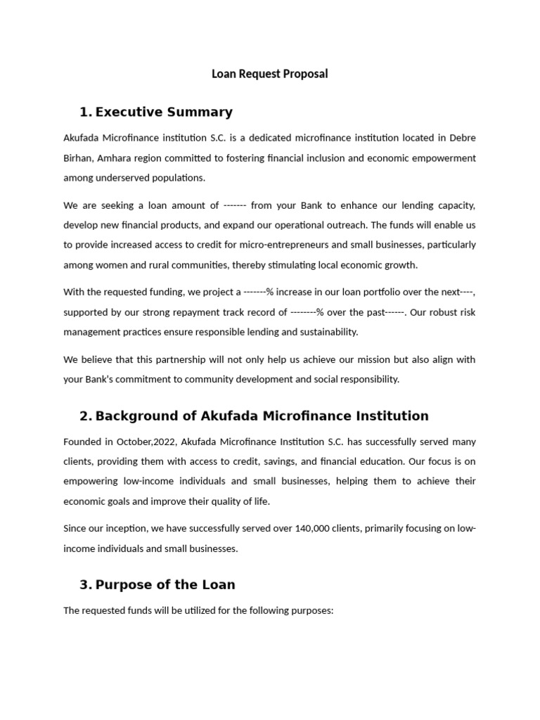 Bank Loan Request Proposal | PDF | Microfinance | Financial Inclusion