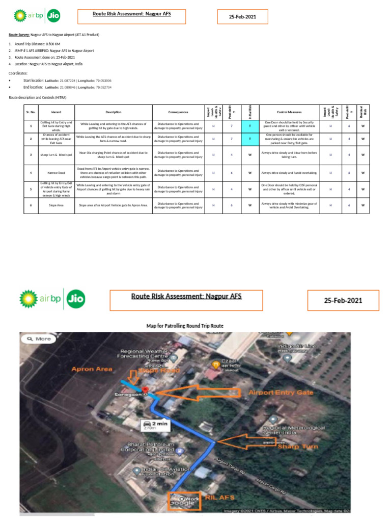 Journey Route Risk Assessment-Nagpur AFS | PDF | Risk | Airport