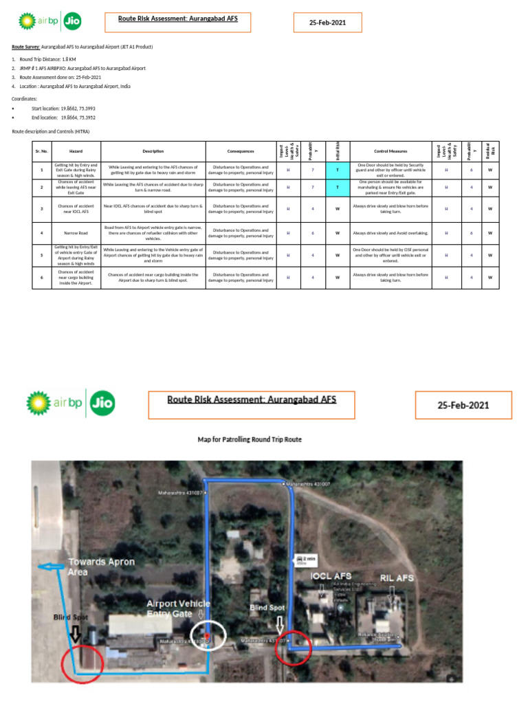 Journey Route Risk Assessment-Aurangabad AFS | PDF | Risk | Airport