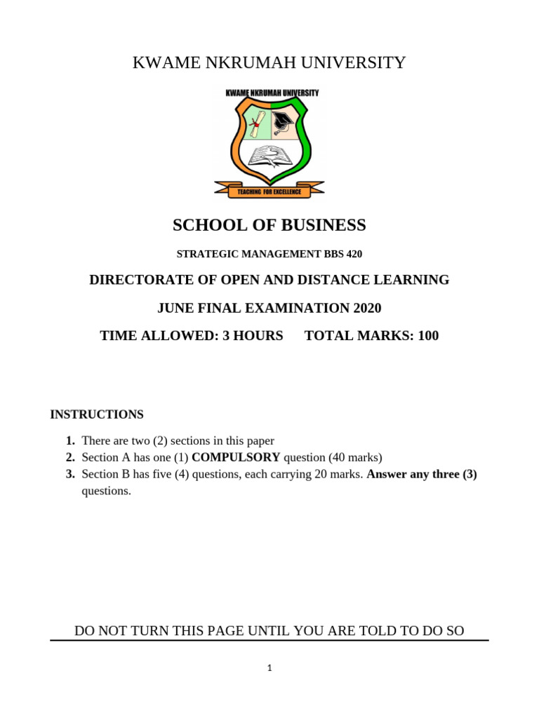 BBS 420 Strategic Management Exam 2020 | PDF | Walmart | Merchandising