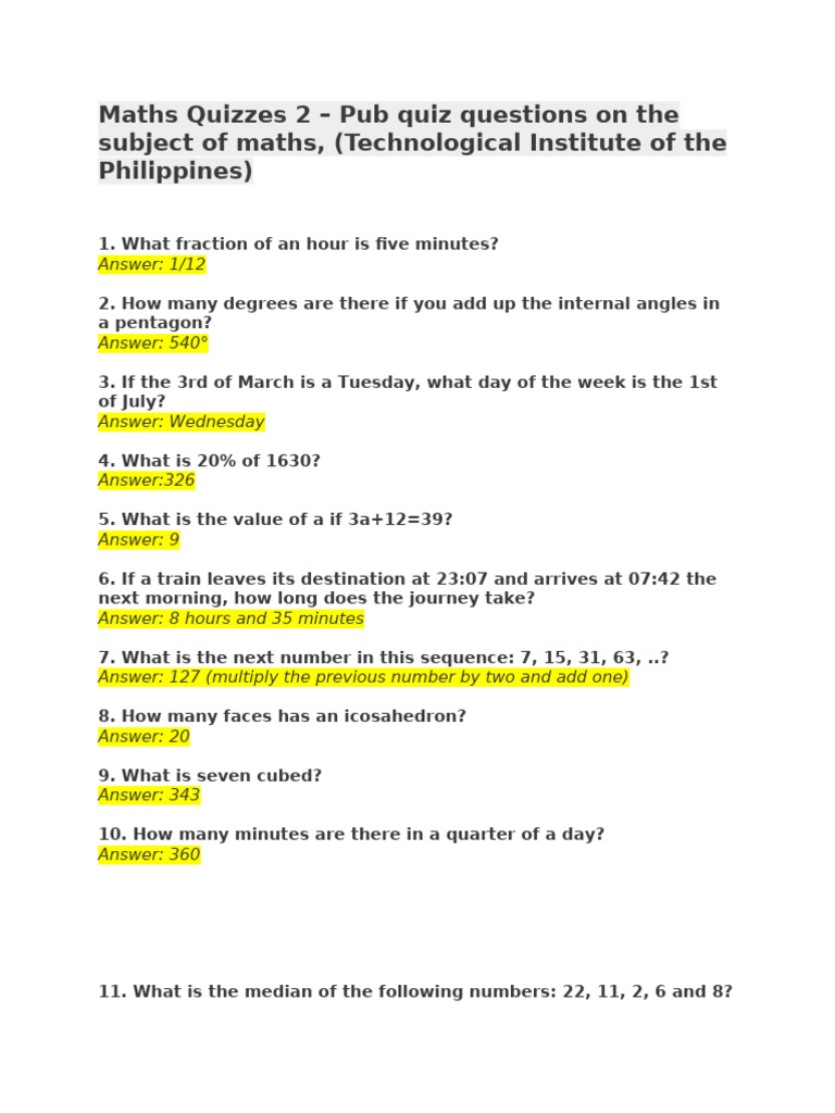 Maths Quizzes 2 | PDF