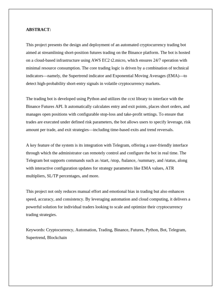 Building An Algorithmic Trading Bot With Binance and Telegram Integration | PDF | Cloud ...