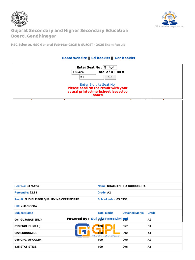 GS & HSEB HSC Science, GUJCET - 2025 & General Mar-2025 Exam Results ...