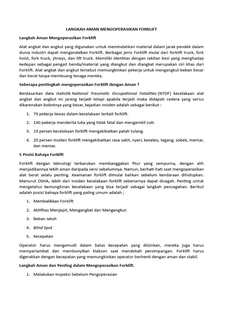 Materi Safety Penggunaan Forklip | PDF