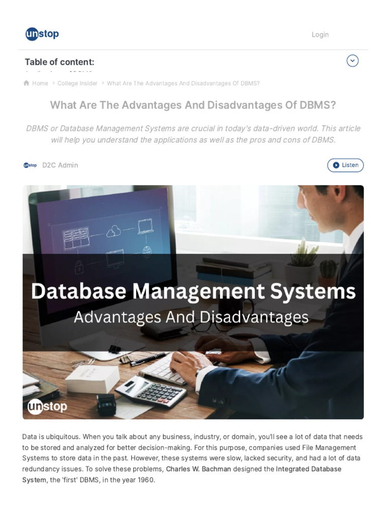 Advantages and Disadvantages of DBMS - Explained - Unstop | PDF | Databases | Information Technology