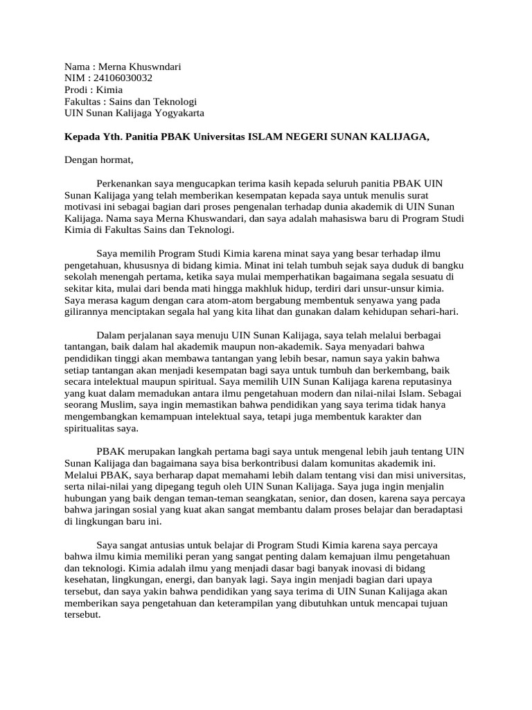 Motivation Letter PBAK | PDF